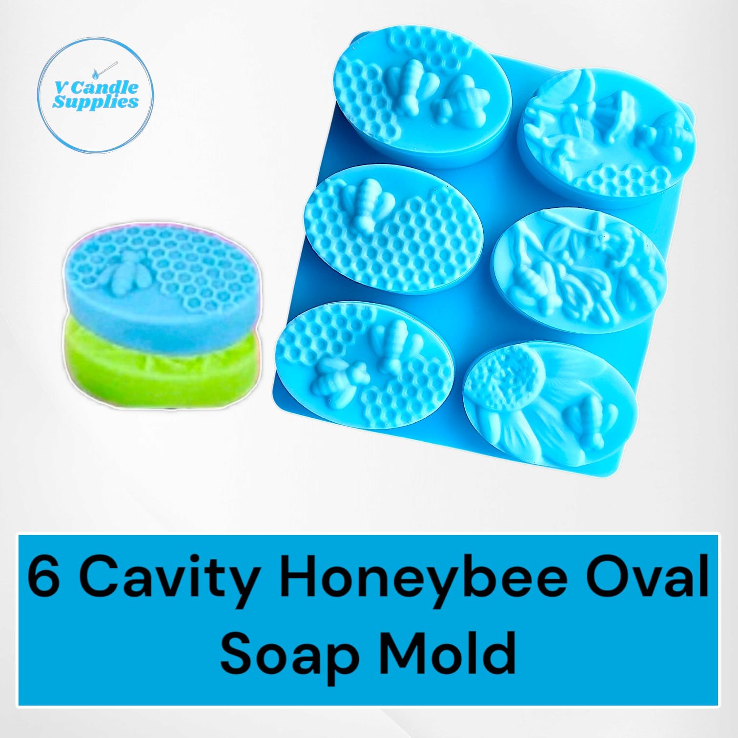 6 Cavity Honeybee Soap Making Silicone Mold | Oval Shape