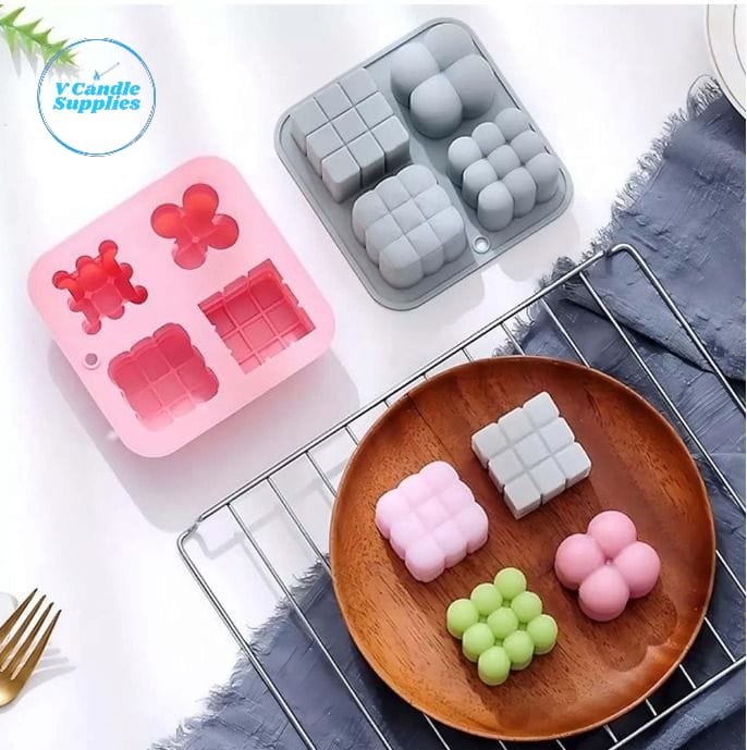 4 Cavity Mini Cube Mold (Different Designs) | Silicon Mold For Making ...