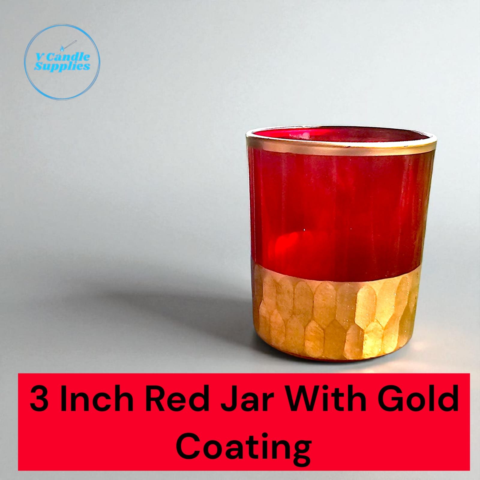3 Inch Red Glass Jar With Gold Coating – Luxury Candle Container