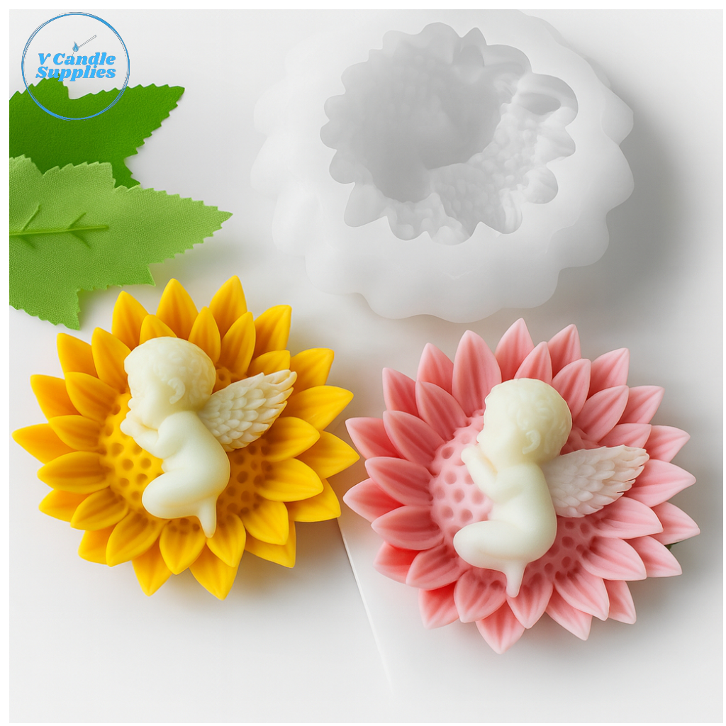 Baby Angel's Sunflower Embrace - VC028 | Silicone Molds For Candle ...